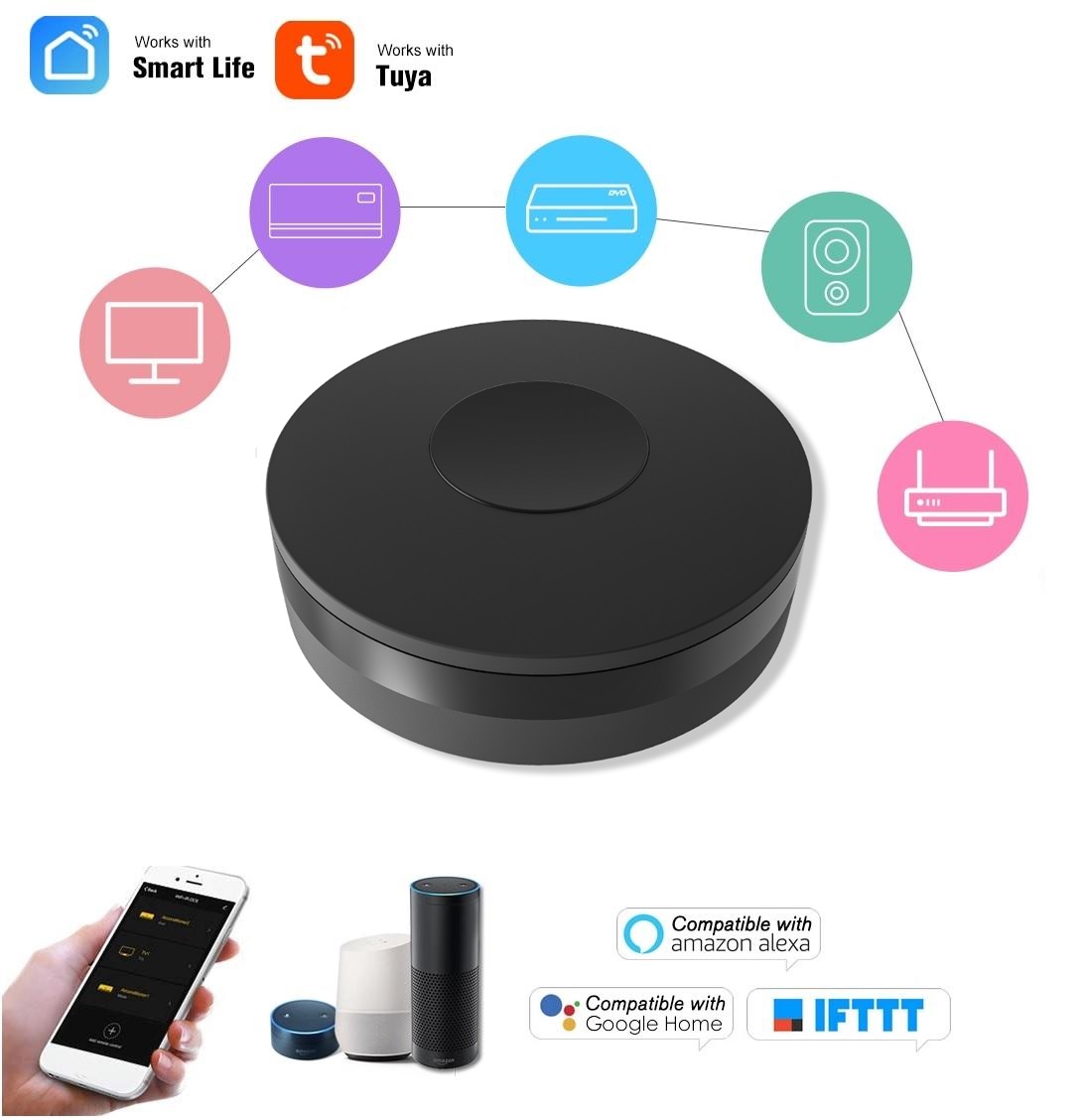 WiFi Smart IR dálkový ovladač, černý AS-IR02B -TUYA